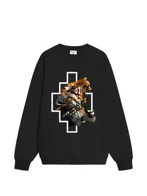 COUNTY OF MILAN Tiger Print Long Sleeve Sweatshirt - Black