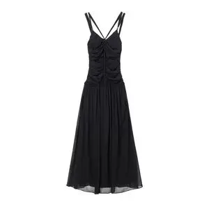 BELSIZE25 Silent Mode Series Silk Resort Dress With Hand-woven Rope Straps - Black