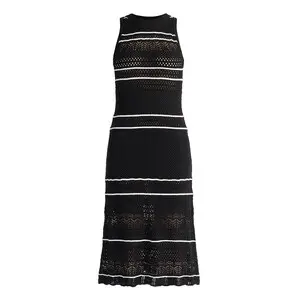 PAISIE Contrast Detail Pointelle Knitted Dress - Black