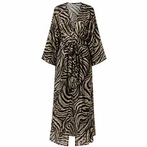 NUVV COLLECTION Zebra Print Resort Kaftan Dress - Black