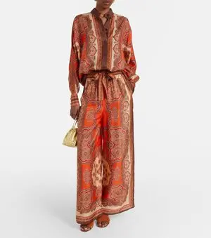Zimmermann Mahon Paisley Silk Palazzo Pants - Brown