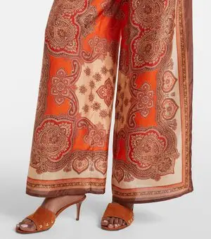 Zimmermann Mahon Paisley Silk Palazzo Pants - Brown