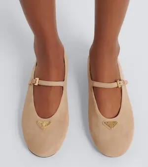 Prada Suede Mary Jane Flats - Beige