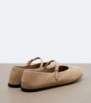 Prada Suede Mary Jane Flats - Beige