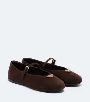 Prada Suede Mary Jane Flats - Brown