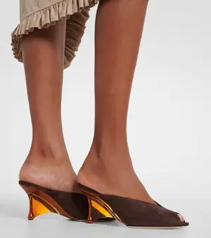 JIMMY CHOO Suede Peep-toe Wedge Mules - Brown