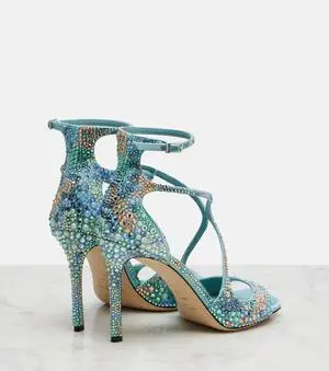 JIMMY CHOO Azia Embellished Satin Sandals In Sky Mix - Blue