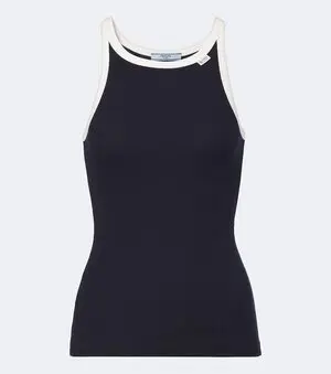 Prada Prada Ribbed-Knit Cotton Tank Top Blue