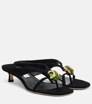 JIMMY CHOO Emeri Suede Thong Sandals - Black