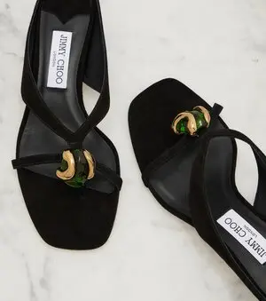 JIMMY CHOO Emeri Suede Thong Sandals - Black