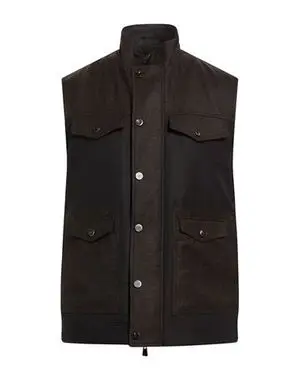 Isaia Vest In Dark Wool And Polyamide