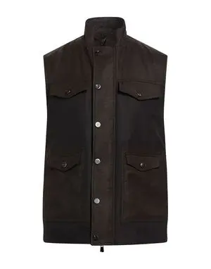 Isaia Vest In Dark Wool And Polyamide