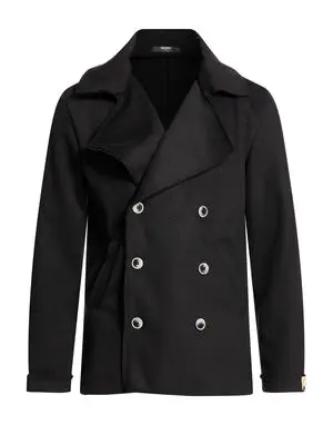 TAKESHY KUROSAWA Double Breasted Pea Coat With Herringbone Pattern - Black