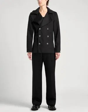 TAKESHY KUROSAWA Double Breasted Pea Coat With Herringbone Pattern - Black