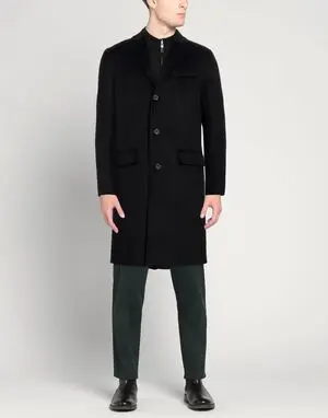 BRERAS MILANO Single-breasted Wool Blend Coat - Black