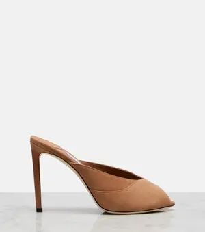 JIMMY CHOO Brigitte Suede Peep-toe Mules - Beige