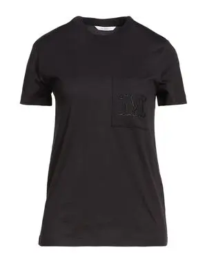 Max Mara Cotton T-shirt With Embroidered Logo Pocket - Black
