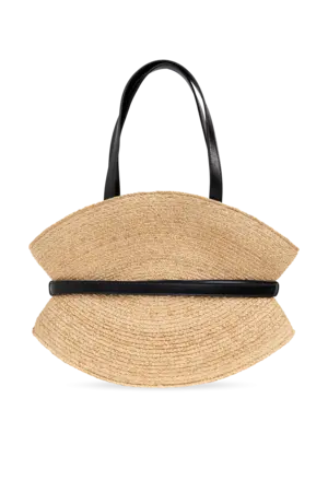 Balmain Shuffle Medium Raffia Shopper Bag With Leather Accents And Gold Buckle - Beige