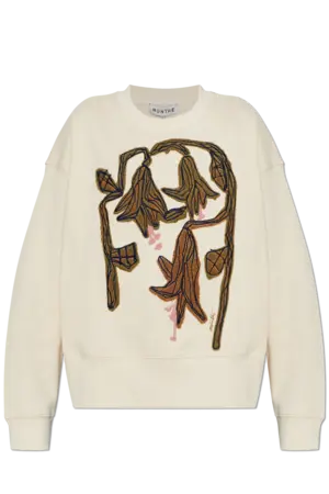 MUNTHE Munthe 'Nakoa' Cream Cotton Knit Sweatshirt With Botanical Embroidery