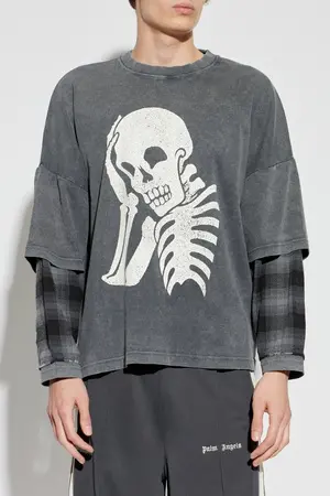 Palm Angels Oversized Skeleton Print Layered Sweatshirt