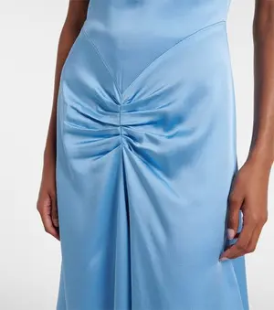 Victoria Beckham Gathered Satin Midi Dress - Blue
