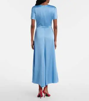 Victoria Beckham Gathered Satin Midi Dress - Blue