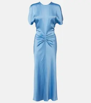 Victoria Beckham Gathered Satin Midi Dress - Blue