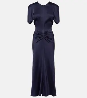 Victoria Beckham Bela Gathered Satin Midi Dress - Blue