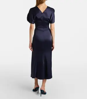 Victoria Beckham Bela Gathered Satin Midi Dress - Blue