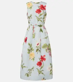 Oscar De La Renta Belted Floral Faille Cocktail Dress - Blue