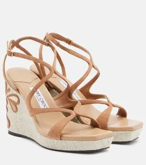 JIMMY CHOO Ayla Leather Espadrille Wedges - Brown