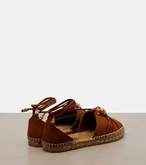 JIMMY CHOO Lemi Embellished Suede Espadrilles - Brown