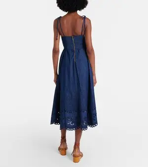 Zimmermann Mahon Broderie Anglaise Denim Midi Dress - Blue