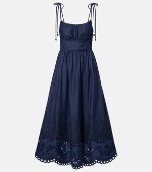 Zimmermann Mahon Broderie Anglaise Denim Midi Dress - Blue