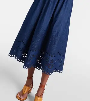 Zimmermann Mahon Broderie Anglaise Denim Midi Dress - Blue