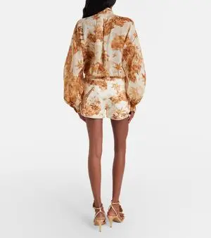 Zimmermann Indra Beaded Printed Linen Shorts - Beige
