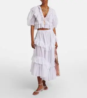 Chloé Embroidered Ruffled Cotton Top