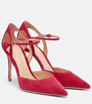 GIANVITO ROSSI Suede Pointed Toe Pumps With Buckle-fastening Ankle Strap - Pink