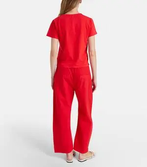 LESET Kyoto Cropped Cotton Wide-leg Pants - Red