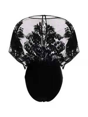 Norma Kamali Draped-sleeve Floral Lace Top