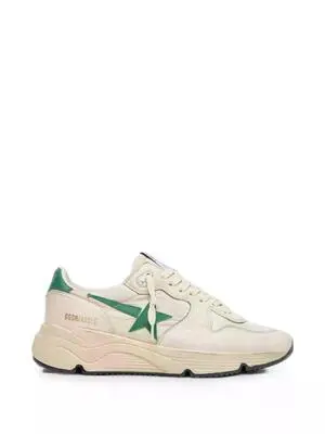GOLDEN GOOSE Running Sole Sneakers In Cream Nylon And Leather With Green Star Neutrals