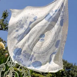 ASPINAL OF LONDON Toile De Jouy Silk Scarf In Sky - Blue