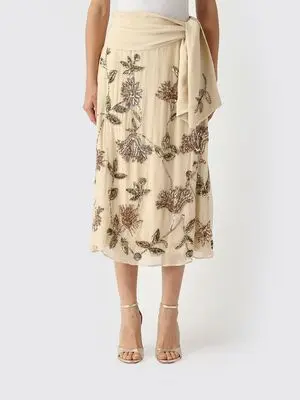 Malìparmi Viscose Skirt With Embroidery And Sequins - Beige