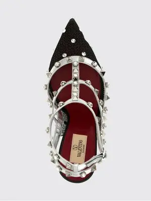 Valentino Garavani Rockstud Slingback Pumps In Mesh And Leather With Rhinestones And Studs - Multicolor