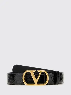 Valentino Garavani Vlogo Crocodile Leather Belt - Black