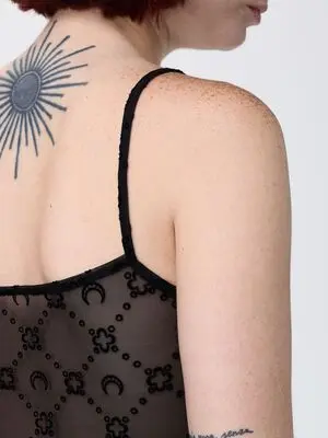 MARINE SERRE All-over Logo Tulle Top - Black