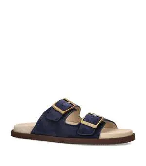 Brunello Cucinelli Suede Buckle Detail Sandals - Navy