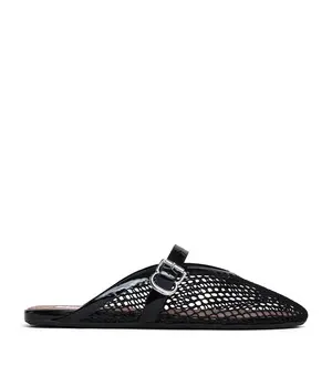 Alaïa Fishnet Mules With Buckled Strap - Black
