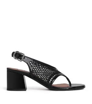 Alaïa Fishnet Block Heel Sandals - Black