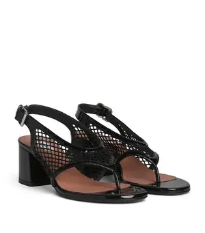 Alaïa Fishnet Block Heel Sandals - Black